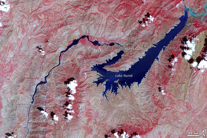 Vakhsh River and Lake Nurek, Tajikistan - NASA Science