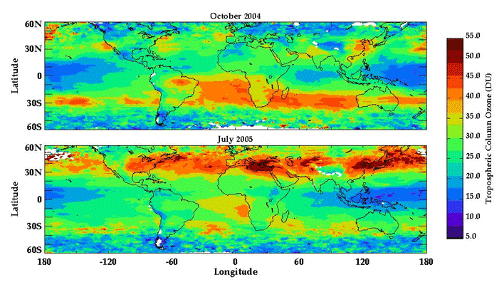 First Global Tropospheric Maps Show Streams of Tropospheric Ozone ...