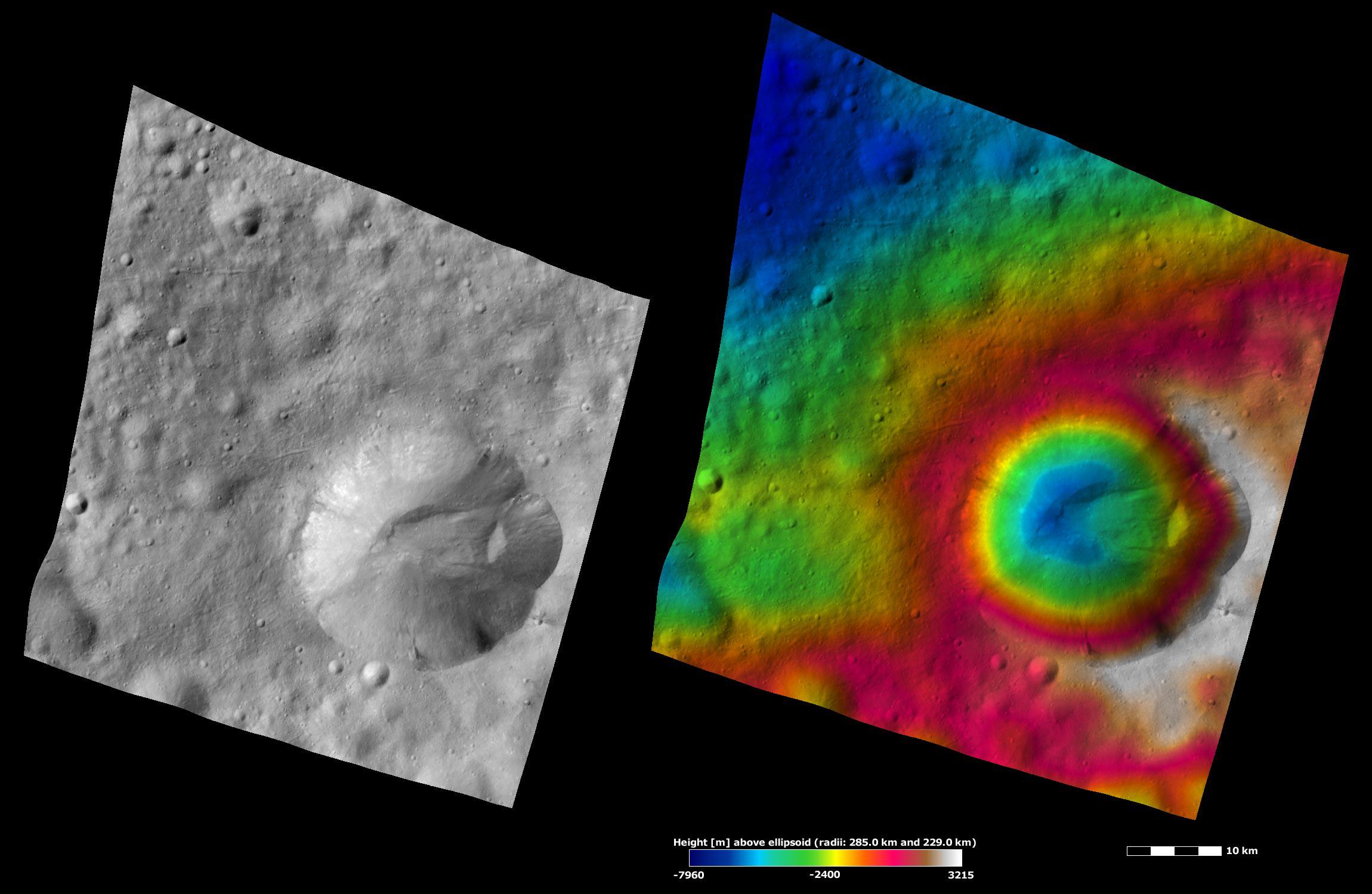 Apparent Brightness and Topography Images of Octavia Crater - NASA Science