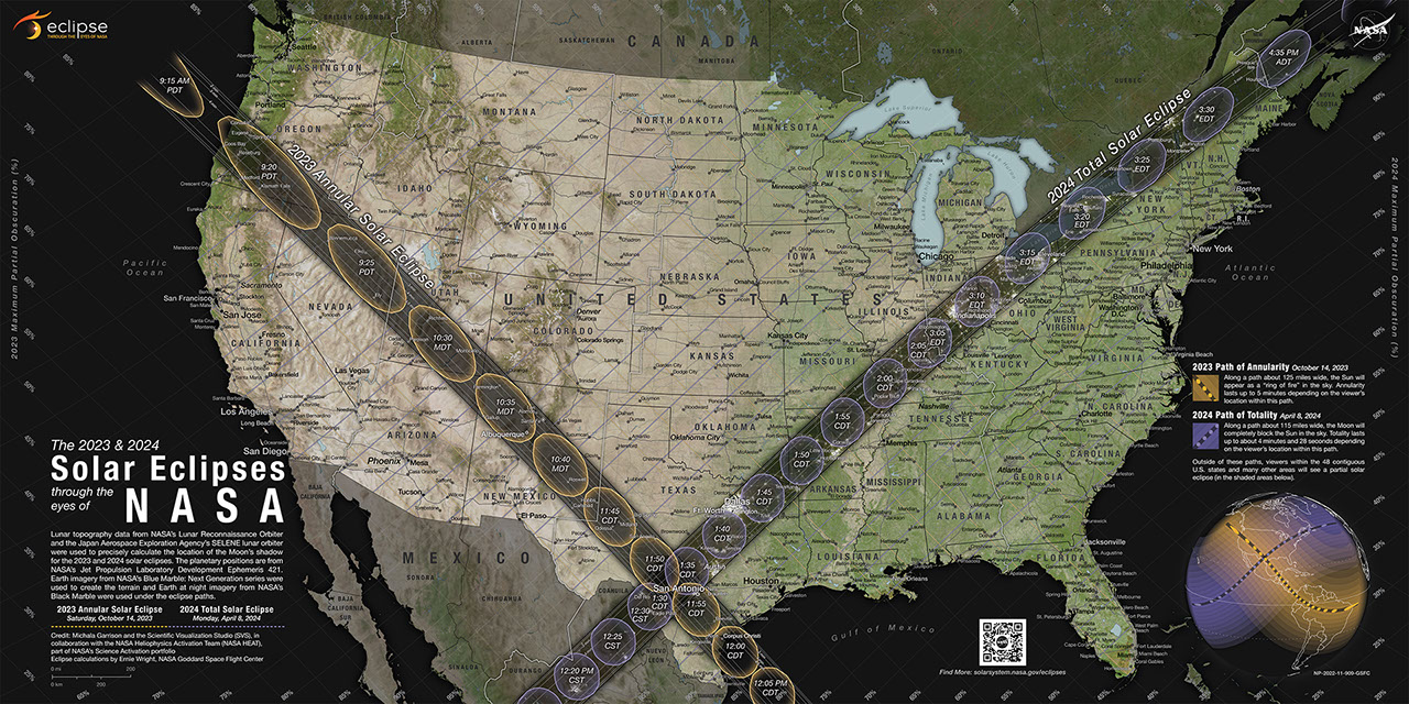 New NASA Map Details 2023 and 2024 Solar Eclipses in the US - NASA Science