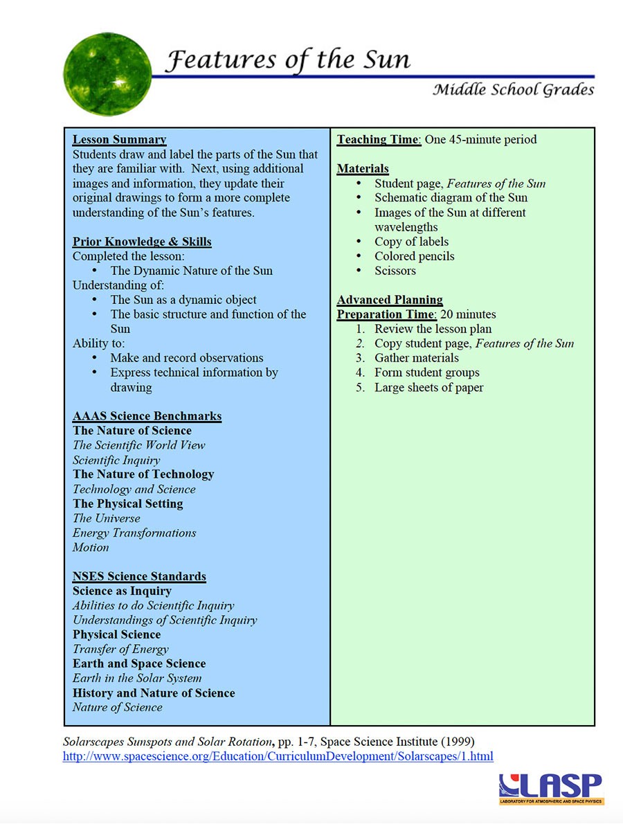 Features of the Sun Lesson Plan - NASA Science