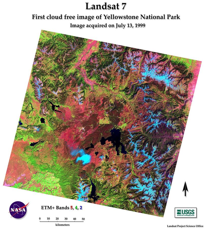 Landsat 7 - First Cloud-free Image of Yellowstone National Park - NASA ...