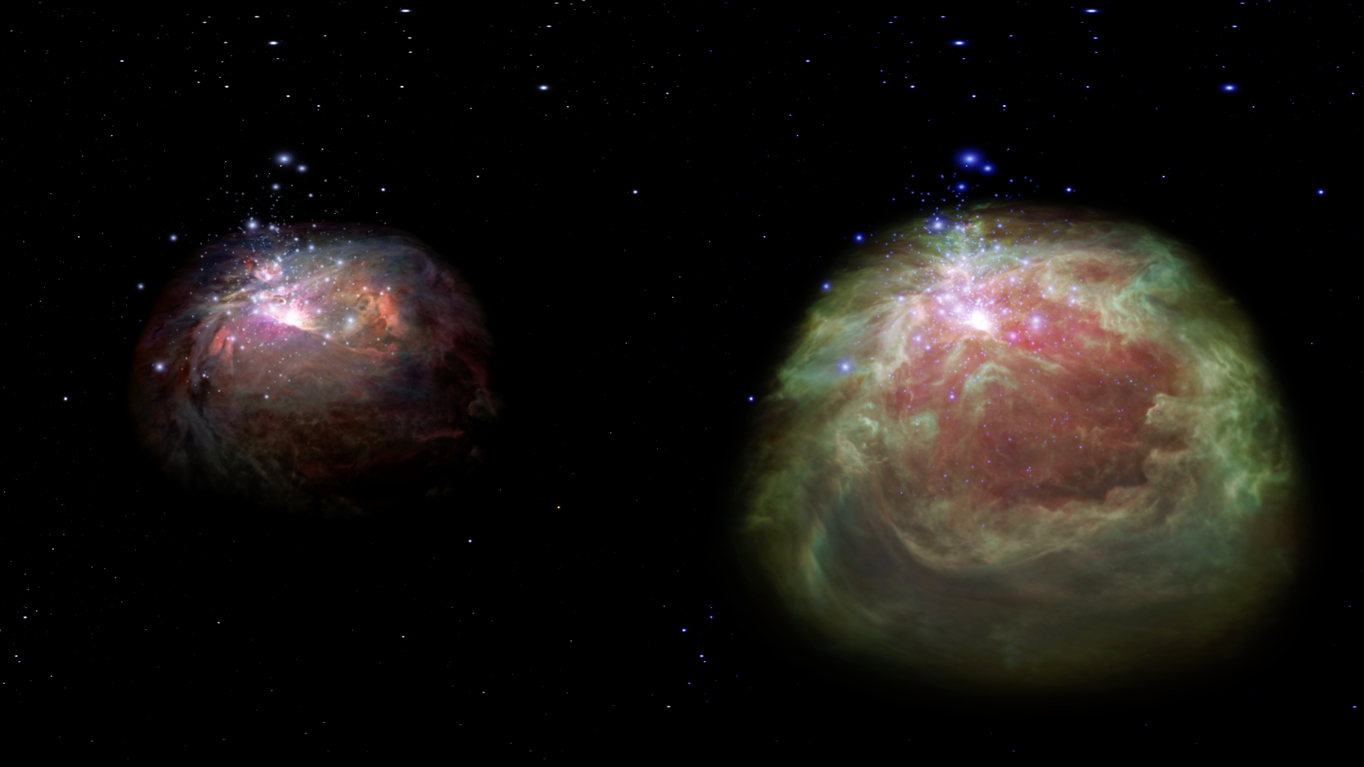 Flight Through the Orion Nebula in Visible and Infrared Light (360 ...