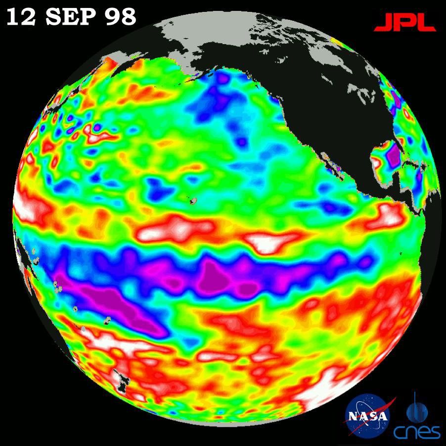 TOPEX/El Niño Watch - Satellite Shows Pacific Running Hot and Cold ...