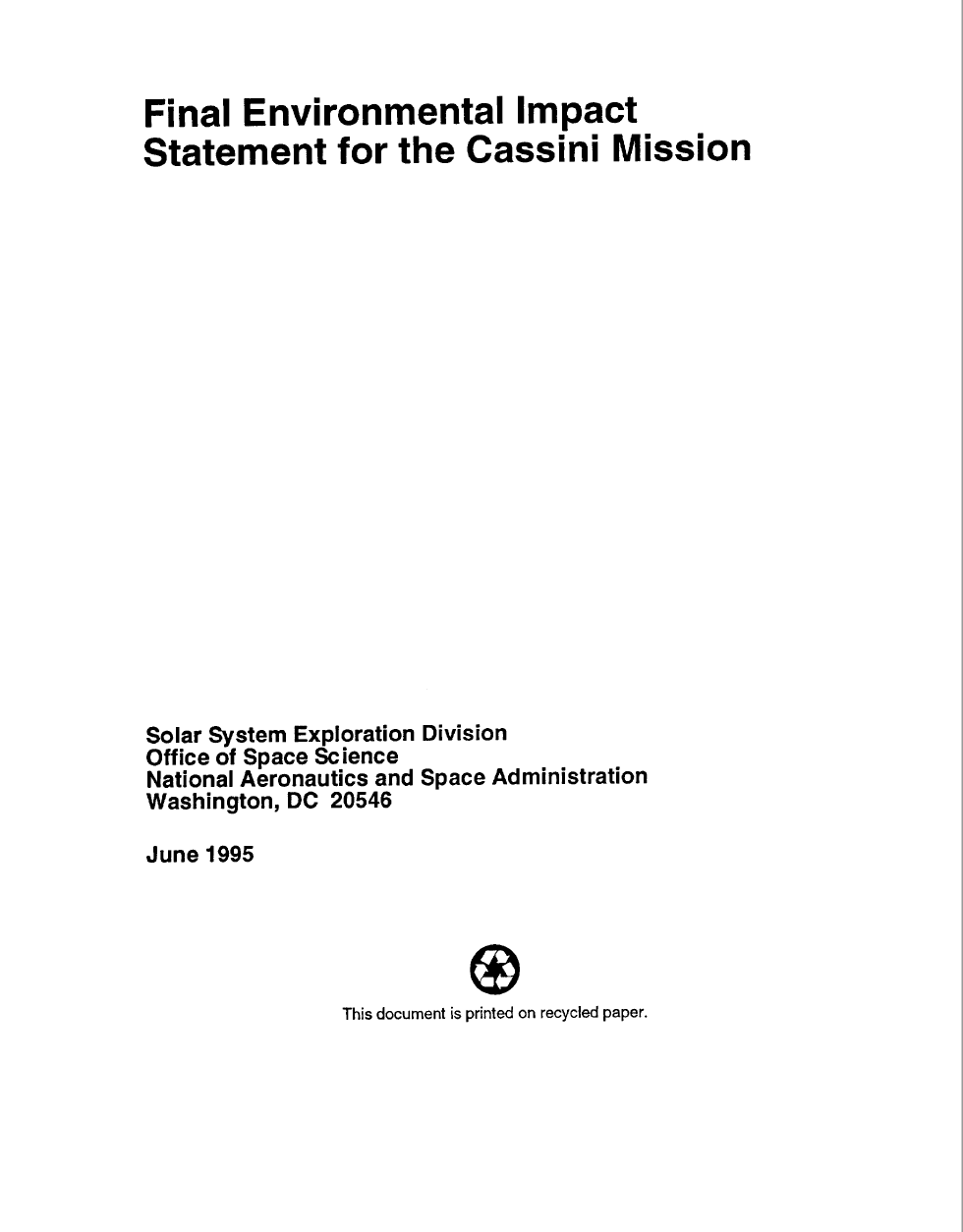 Cassini Final Environmental Impact Statement - NASA Science
