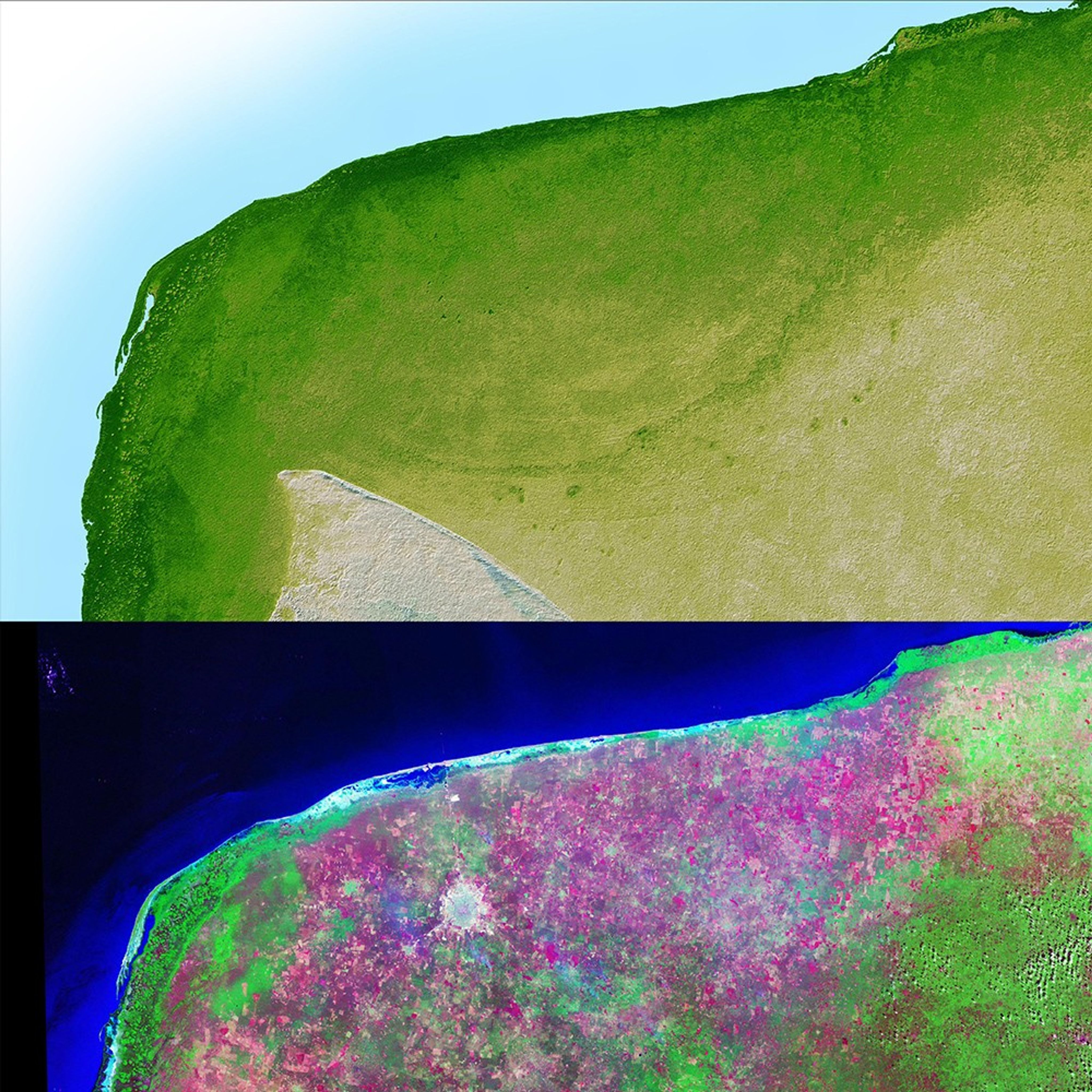Shaded Relief with Height as Color and Landsat, Yucatan Peninsula ...