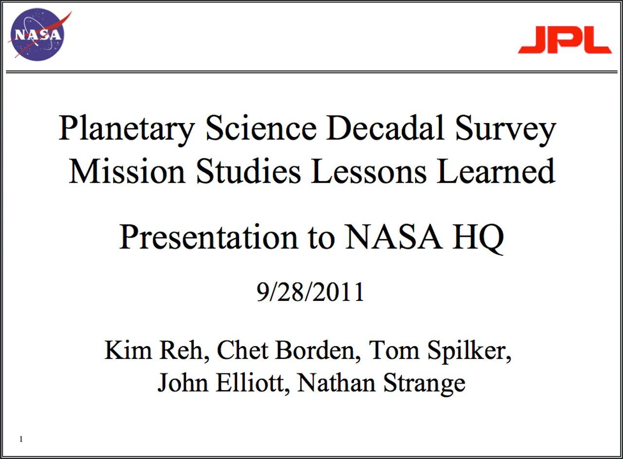 Planetary Science Decadal Survey Mission Studies Lessons Learned Report ...
